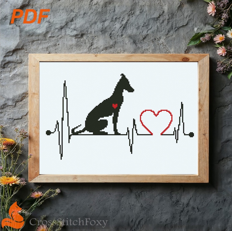 Patrón de punto de cruz de cardiograma de galgo: regalo para amantes de ...
