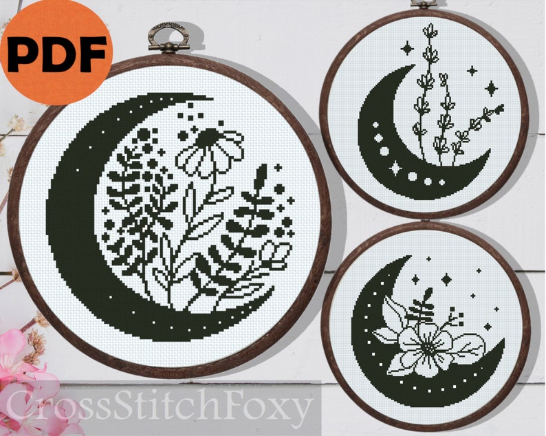 Mystical Moon Flowers Cross Stitch Patterns PDF Mystery Cross - Etsy