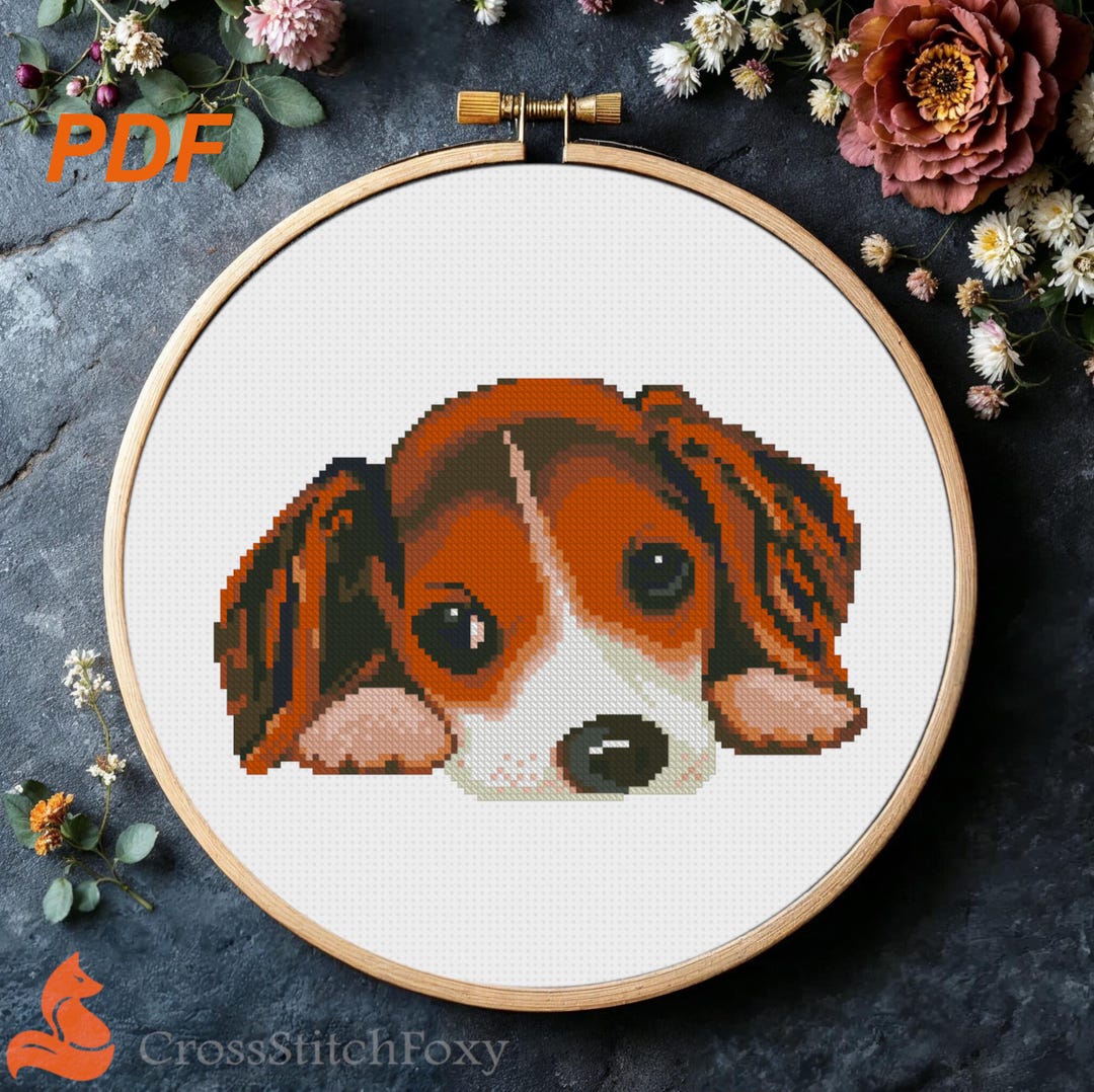 Dog Cross Stitch Pattern PDF, Cute Beagle Counted Chart, Small Pet ...