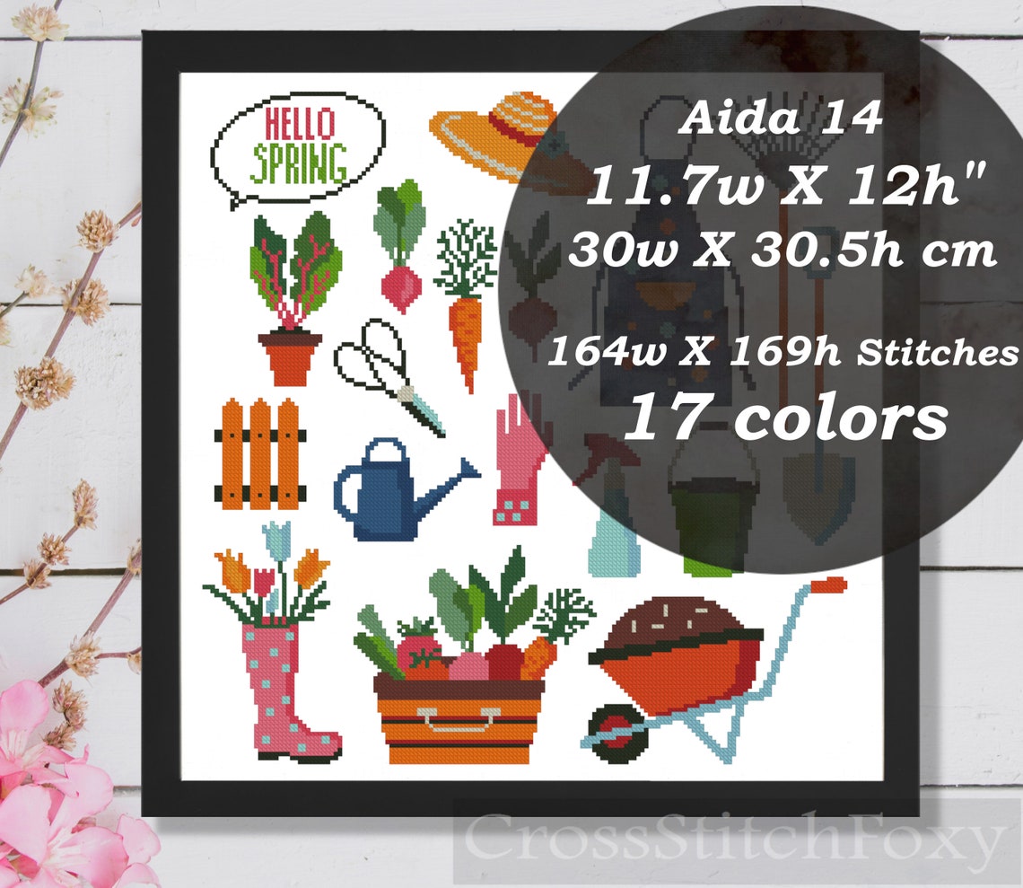 Hello Spring Cross Stitch Pattern PDF Gardening Gift Cross | Etsy