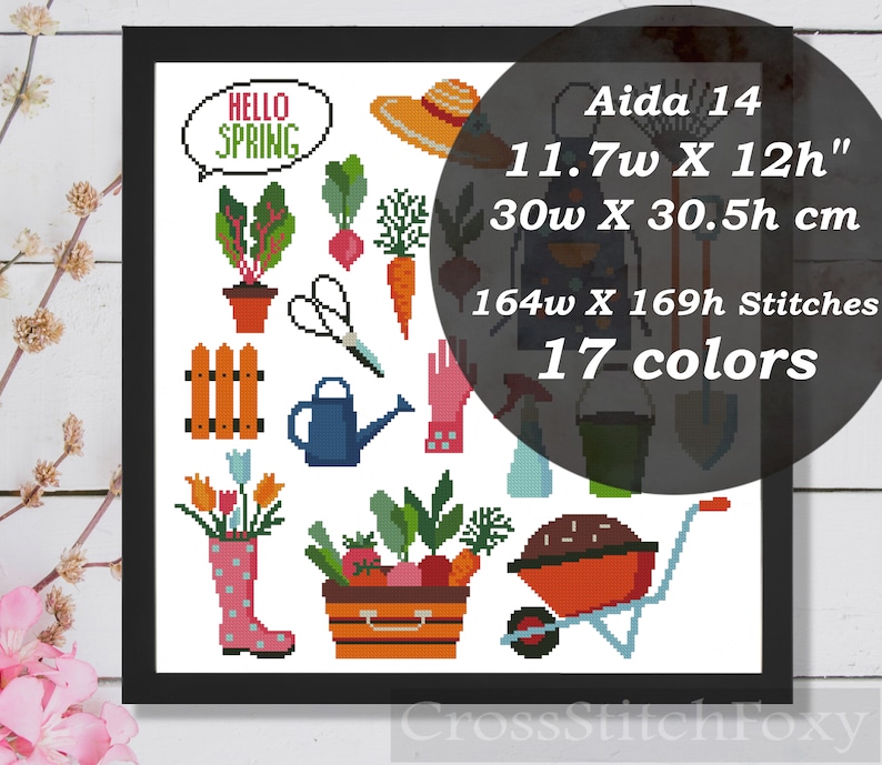 Hello Spring Cross Stitch Pattern PDF Gardening Gift Cross | Etsy