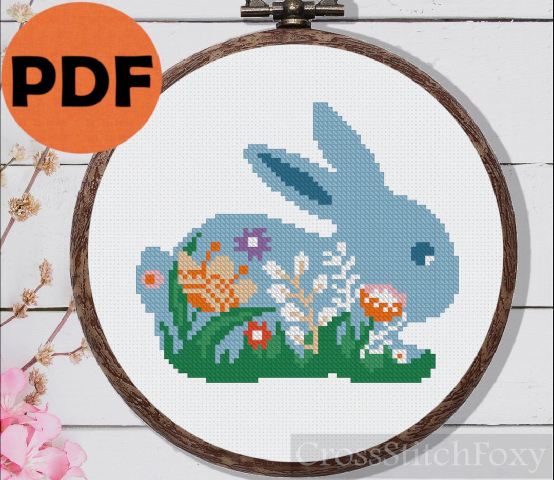 Floral Easter Bunny Cross Stitch Pattern PDF, Easy Small Easter Rabbit ...