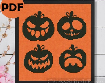 Spooky Pumpkins Cross Stitch Pattern PDF File Halloween Scary - Etsy