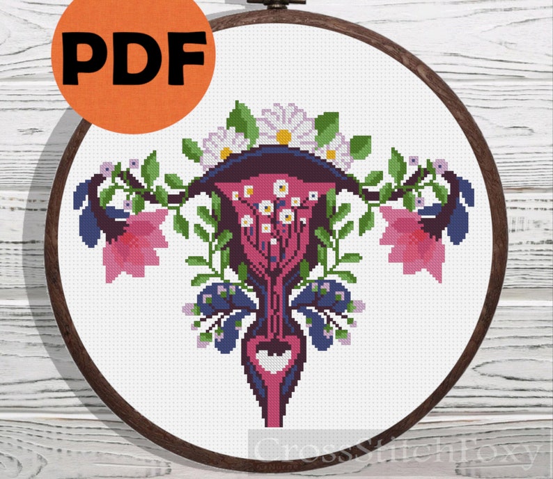 Uterus Floral Cross Stitch Pattern PDF Reproductive System | Etsy