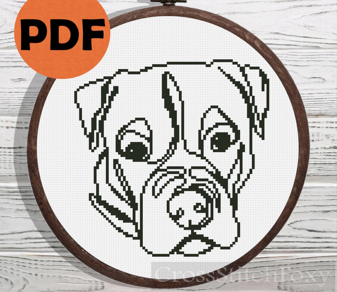 Dog Cross Stitch Pattern PDF, Easy Dog Portrait Counted Chart, Line Art ...