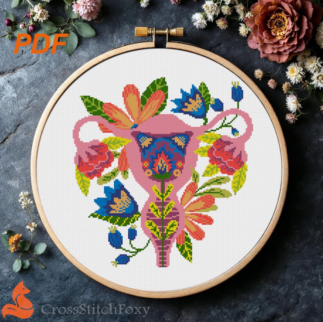 Floral Uterus Cross Stitch Pattern, Anatomy DIY (PDF Pattern) - Etsy
