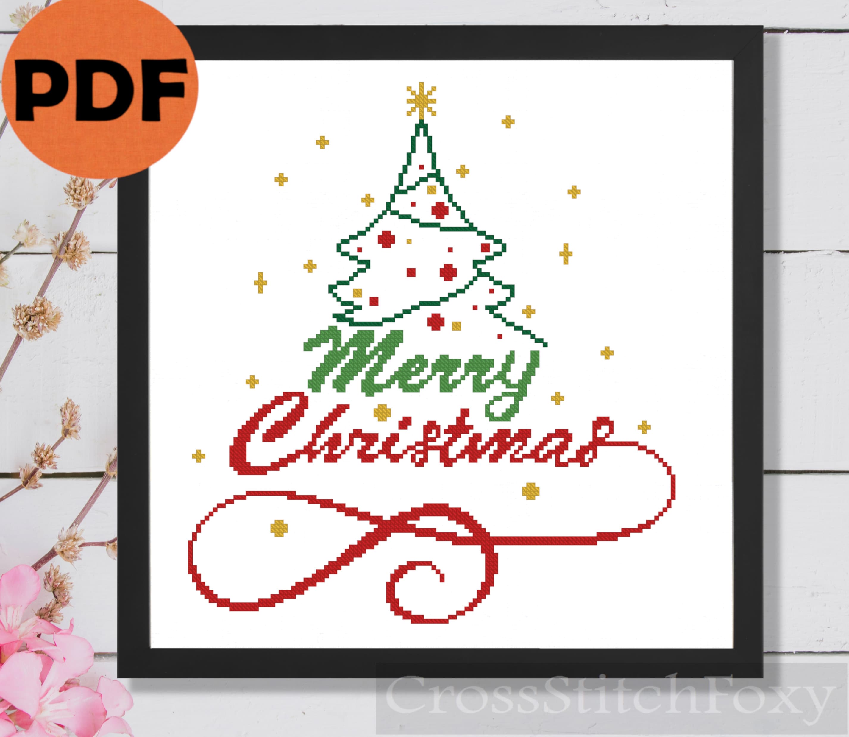 Merry Christmas Lettering Cross Stitch Pattern PDF Easy Cross - Etsy