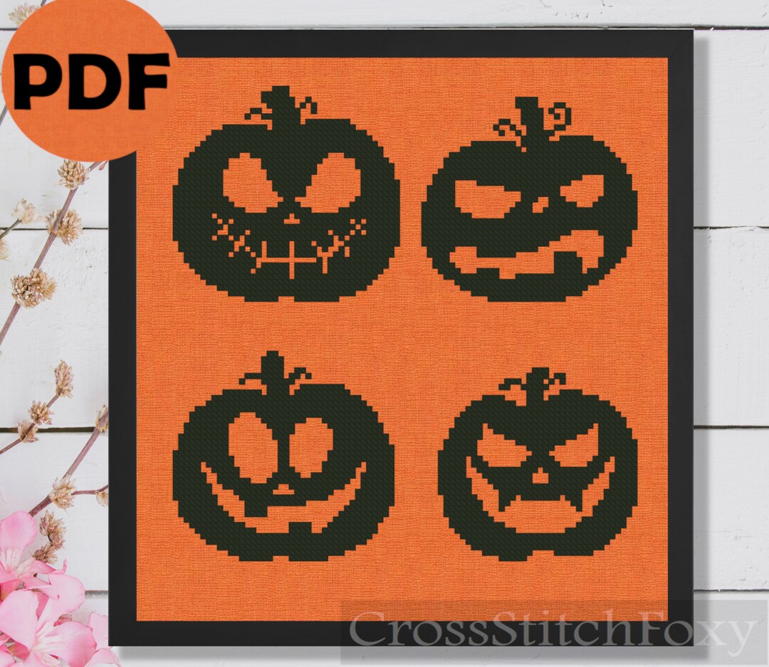 Halloween Pumpkins Cross Stitch Pattern PDF, Jack O Lantern Halloween ...