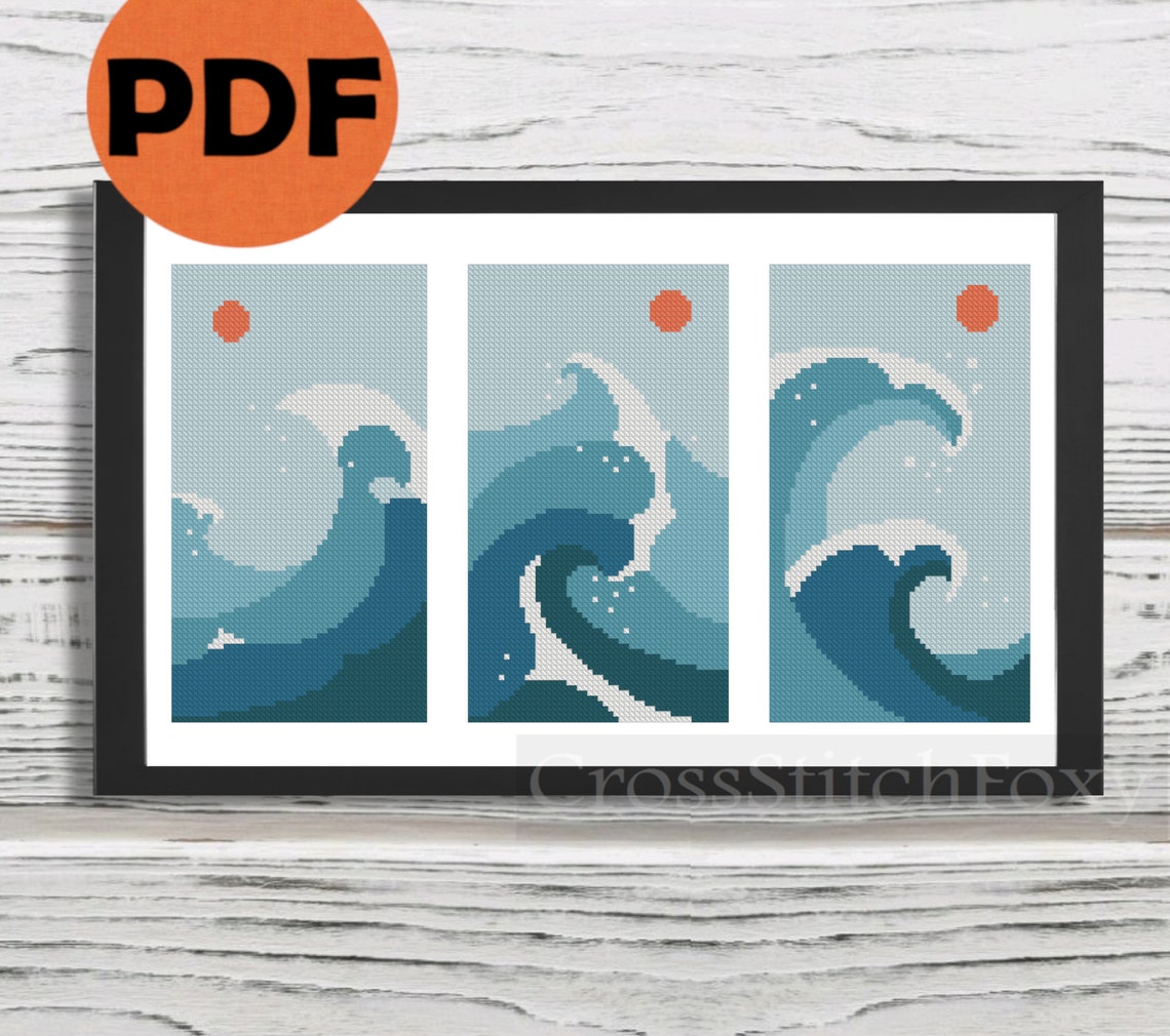 Wave Cross Stitch Pattern PDF Great Wave Cross Stitch | Etsy