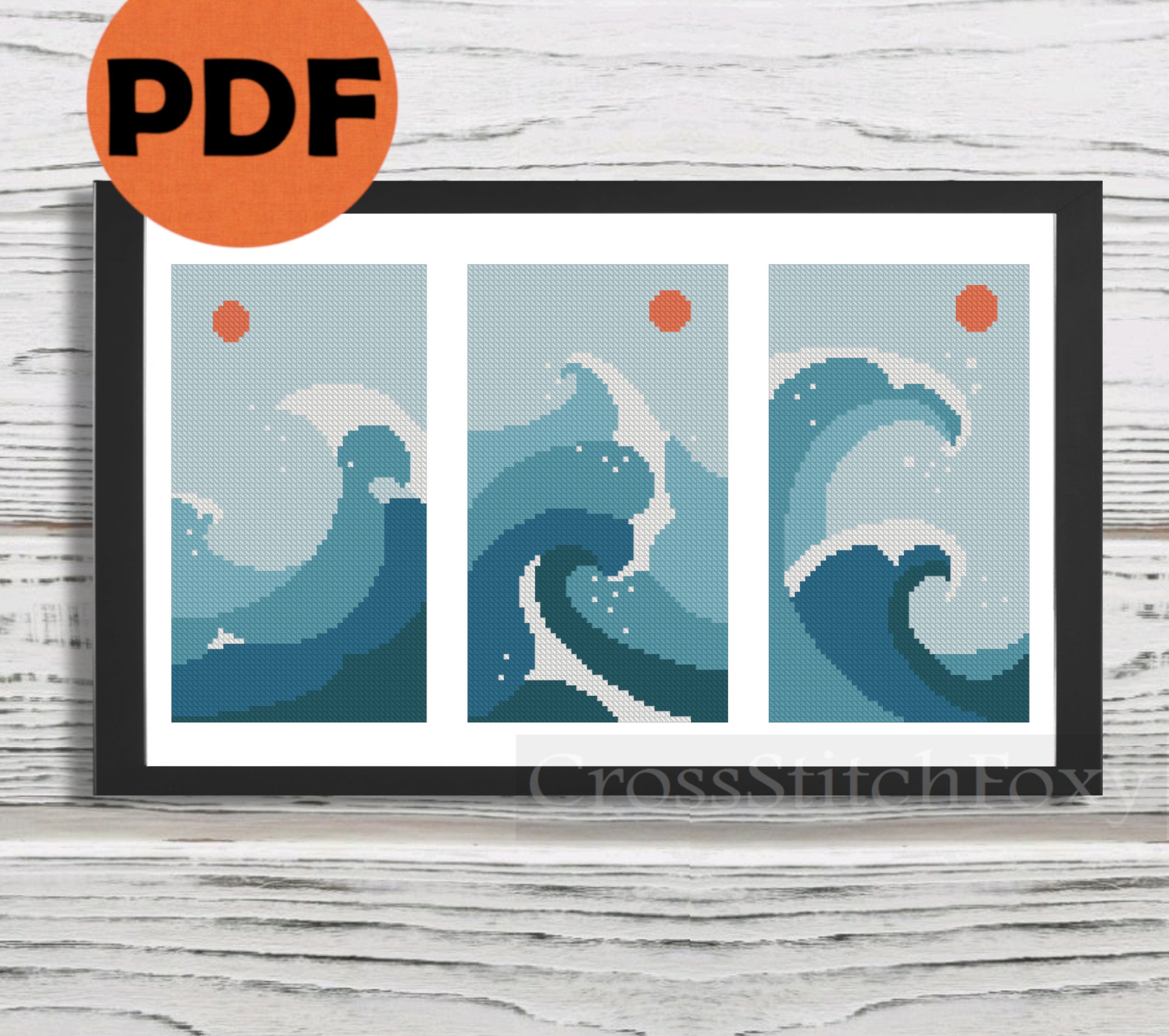 Wave Cross Stitch Pattern PDF Great Wave Cross Stitch | Etsy