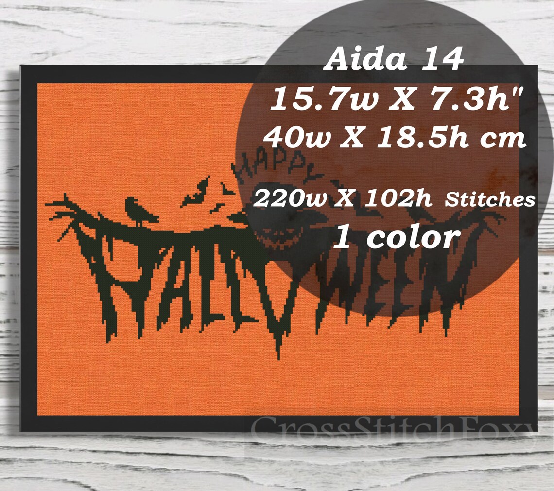 Happy Halloween Spooky Scarecrow Cross Stitch Pattern PDF - Etsy