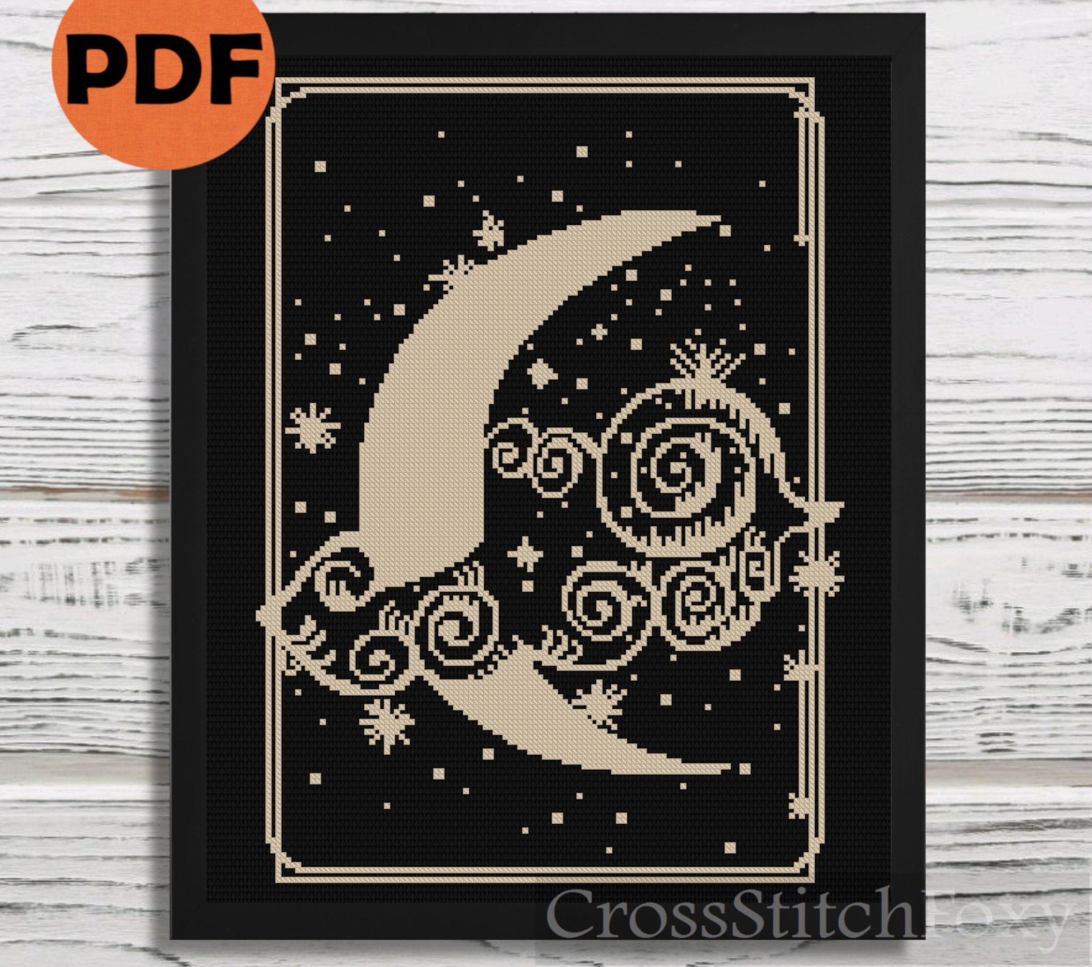 Moon Cross Stitch Pattern PDF Mystery Card Cross Stitch Moon | Etsy