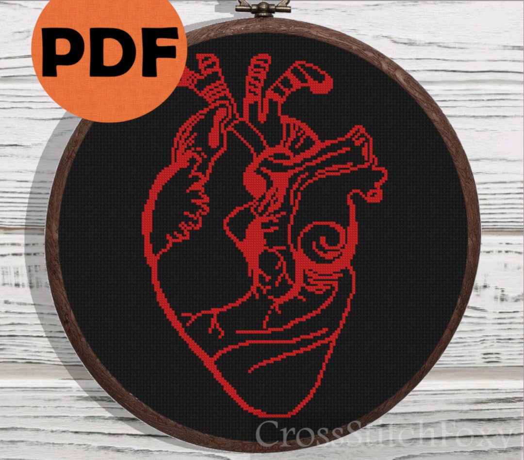Anatomical Heart Modern Cross Stitch Pattern PDF, Anatomy Heart ...