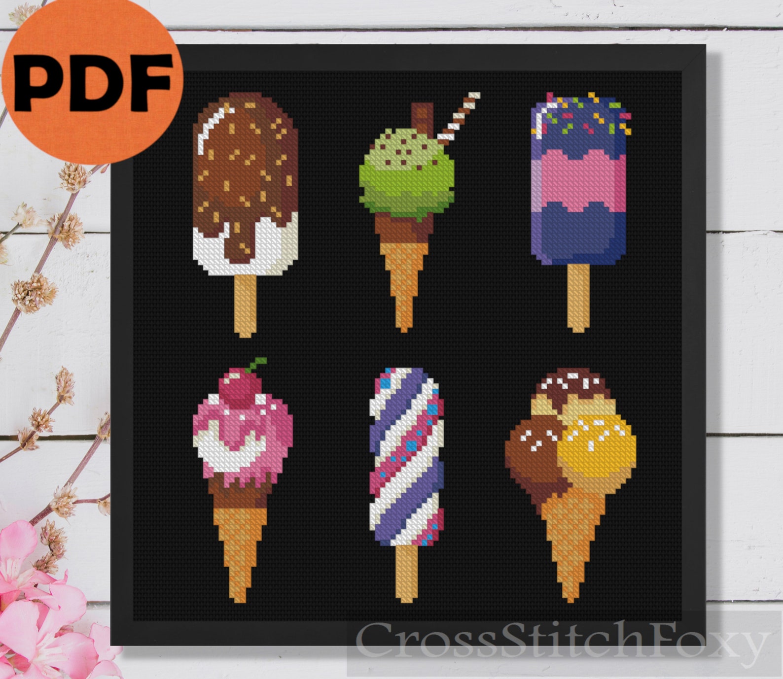 Tiny Ice Cream Cross Stitch Pattern PDF Kitchen Cross Stitch - Etsy