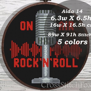 Rock N Roll Cross Stitch Pattern PDF, Music on Air Quote, Microphone ...
