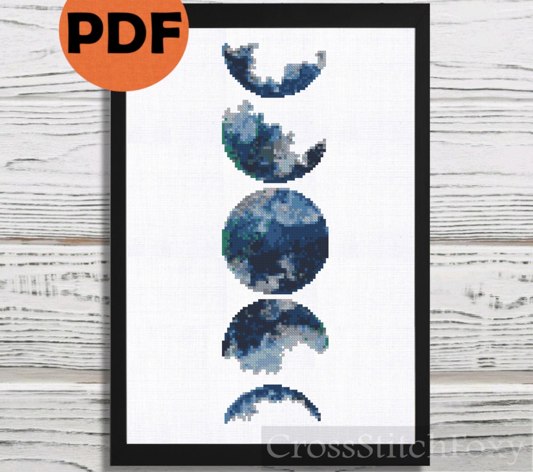 Watercolor Moon Phases Cross Stitch Pattern: Lunar Cycle Decor (PDF ...