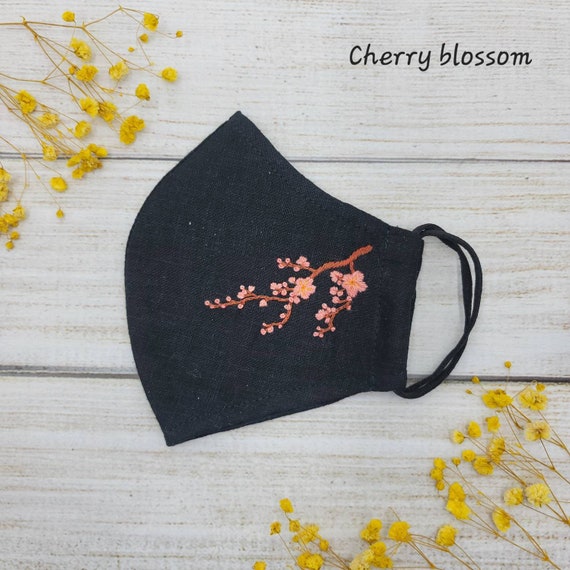 Cherry Blossom Face Masks Hand Embroidered Floral Designs W/ | Etsy