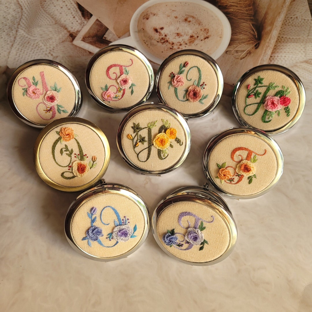 Personalized Compact Mirror,hand Embroidered Pocket Mirror, Makeup ...