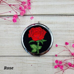 Compact Mirror, Hand Embroidered Makeup Compact Mirror, Daisy Flower ...