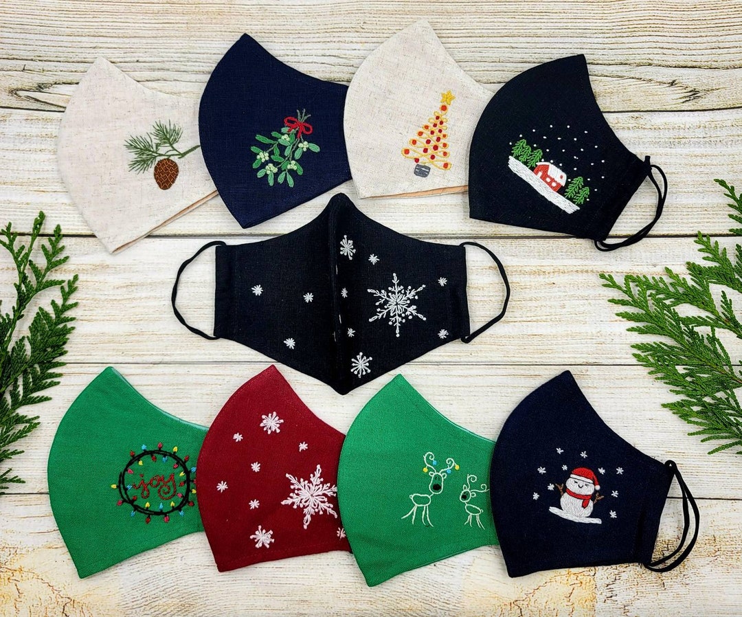 Hand Embroidered Linen Face Mask With Filter Pocket and Nose Wire ...