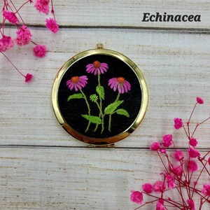 Compact Mirror, Hand Embroidered Makeup Compact Mirror, Daisy Flower ...