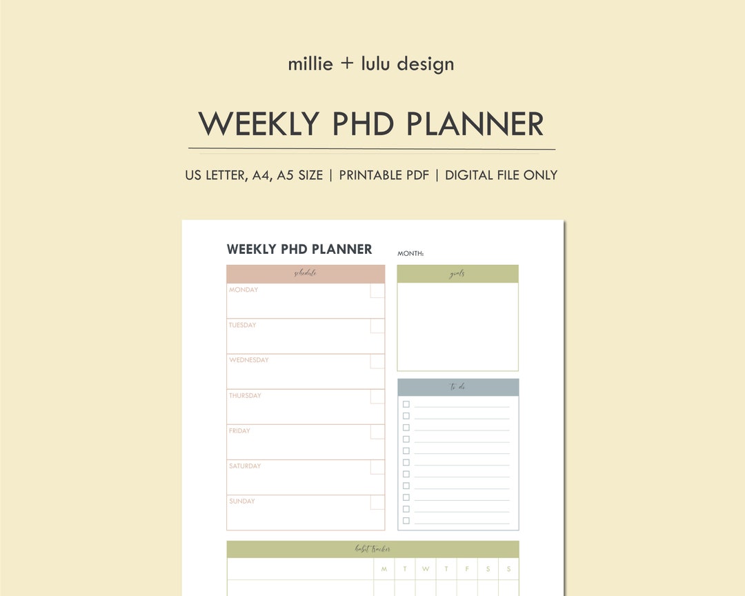Weekly One-page Phd Planner | Organization, Productivity, Habits ...