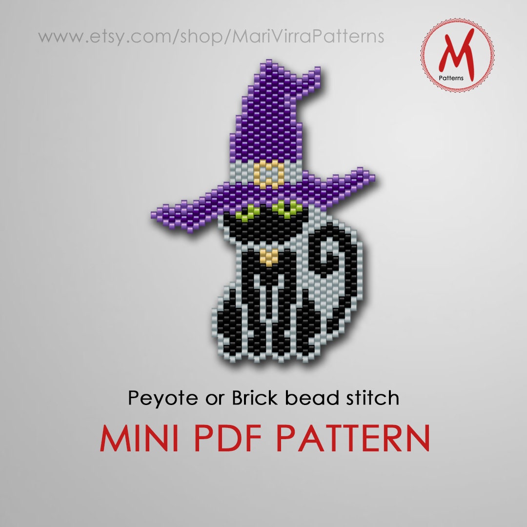 Cat Witch Peyote Bead Pattern for Halloween Earrings Brooch - Etsy