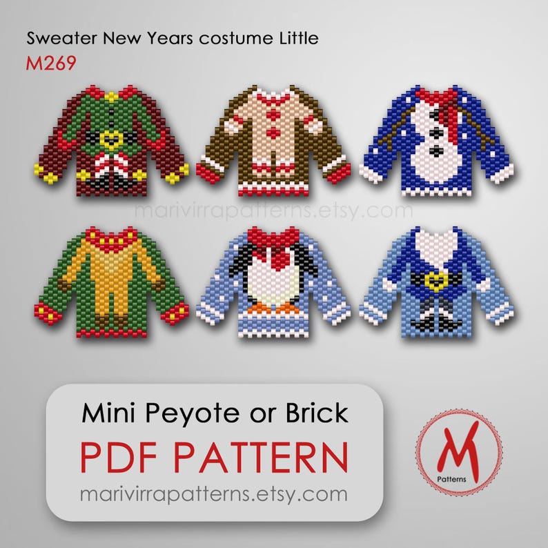 Mini Ugly Sweater Set of 6 Peyote Bead Patterns for Christmas Miniature ...