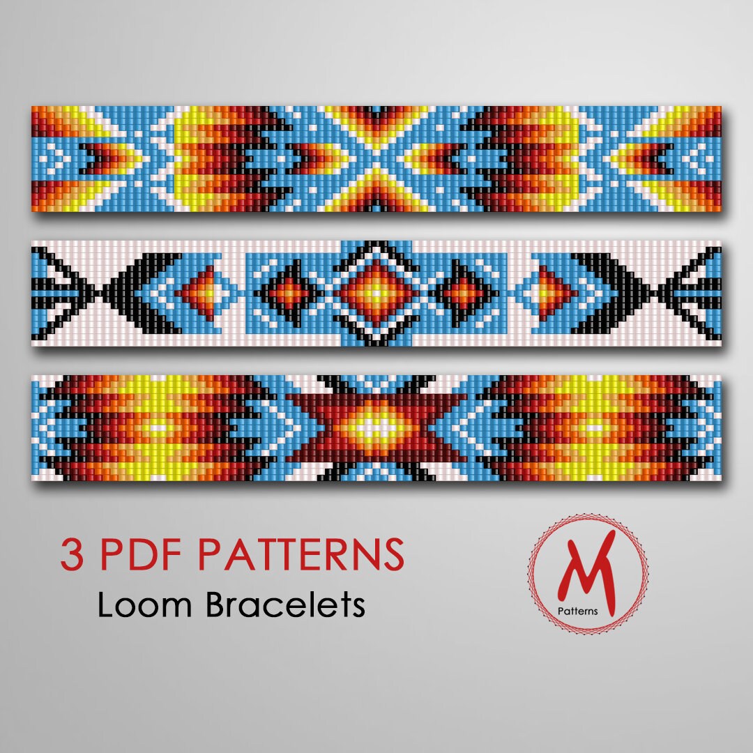 Star Set of 3 Pattern, Loom Bead Patterns for Bracelets Native Indian ...