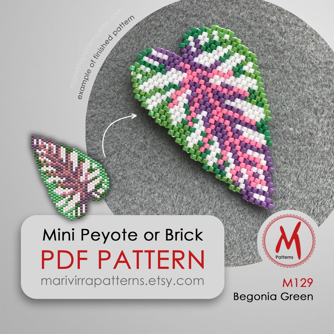Begonia Green Brick Bead Pattern for Earrings or Brooch Pin - Mini ...