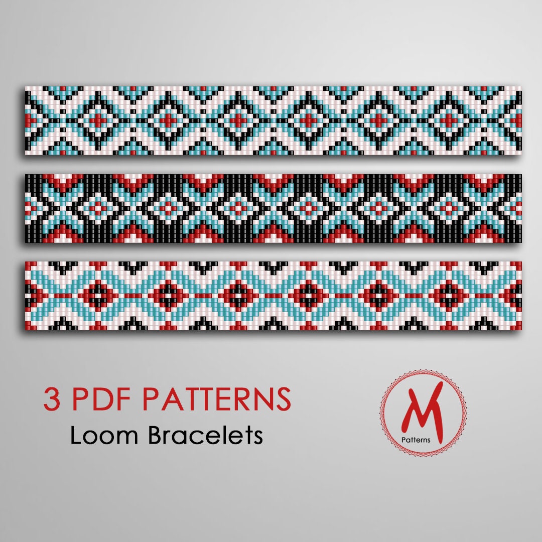 Simple set of 3 loom bead patterns for bracelets Geometry | Etsy