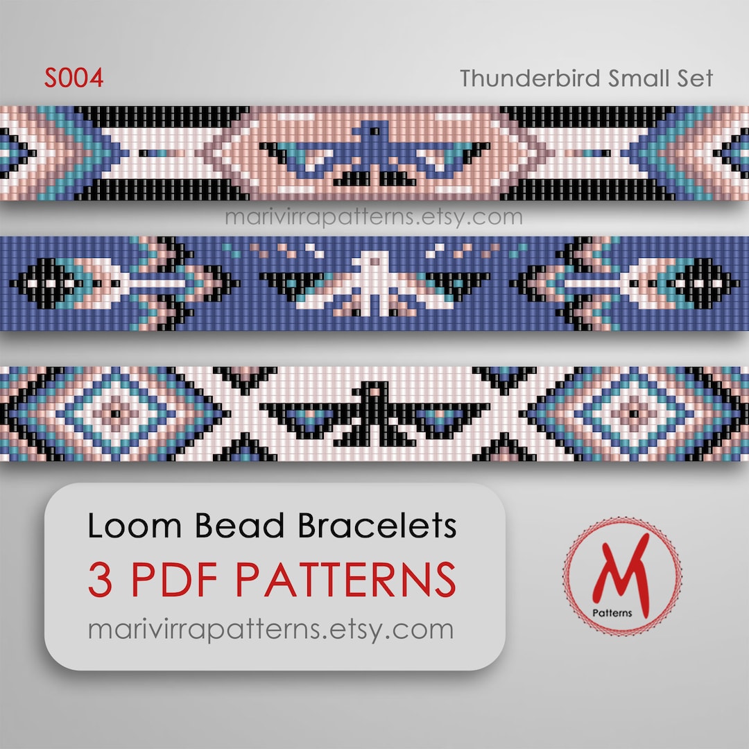 Thunderbird Small Set Loom Bead Patterns for Bracelets - Set of 3 Pattern, Native Inspired Bird ...