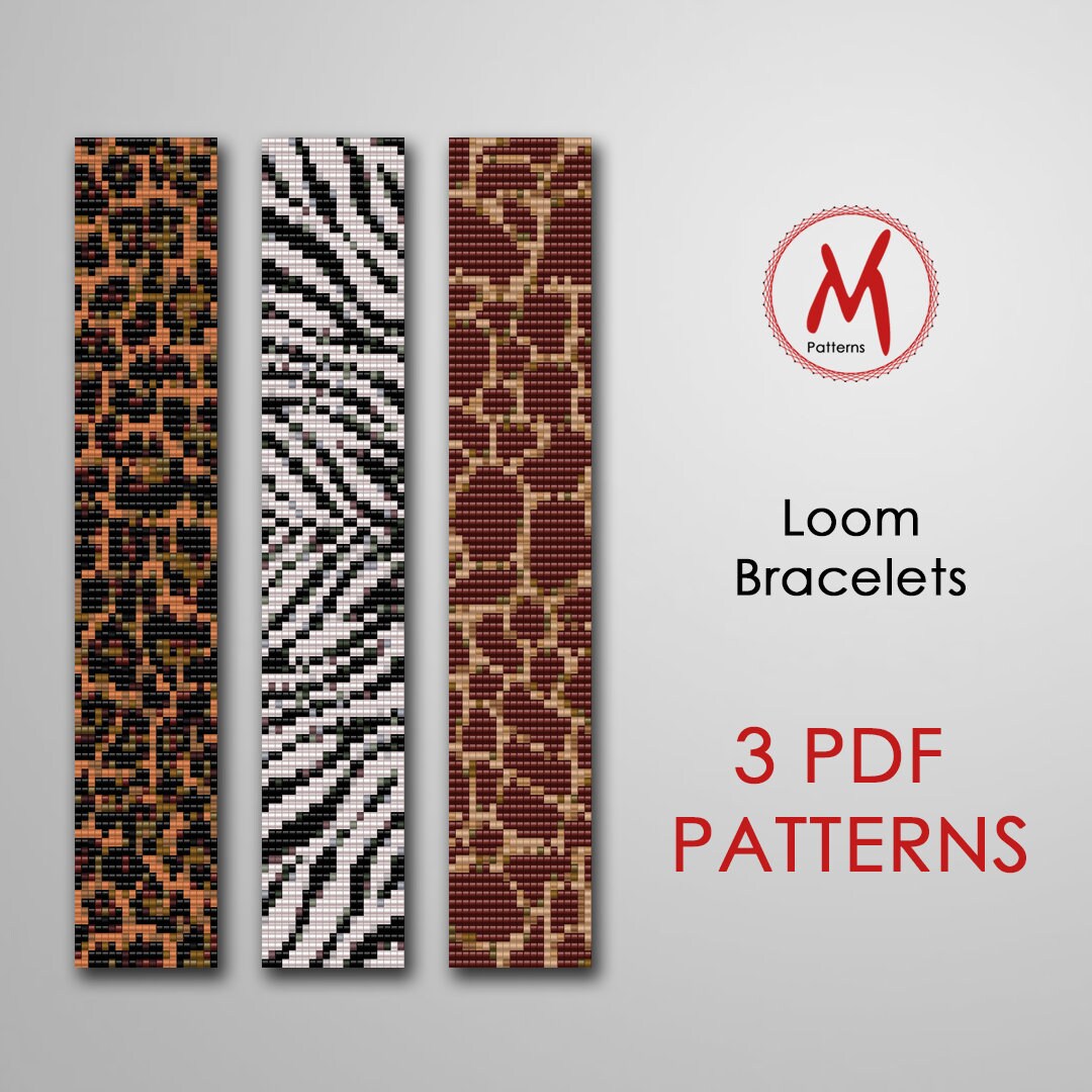 3 Patterns for Wild Animal Set, Loom Bead Pattern for Bracelet Zebra ...