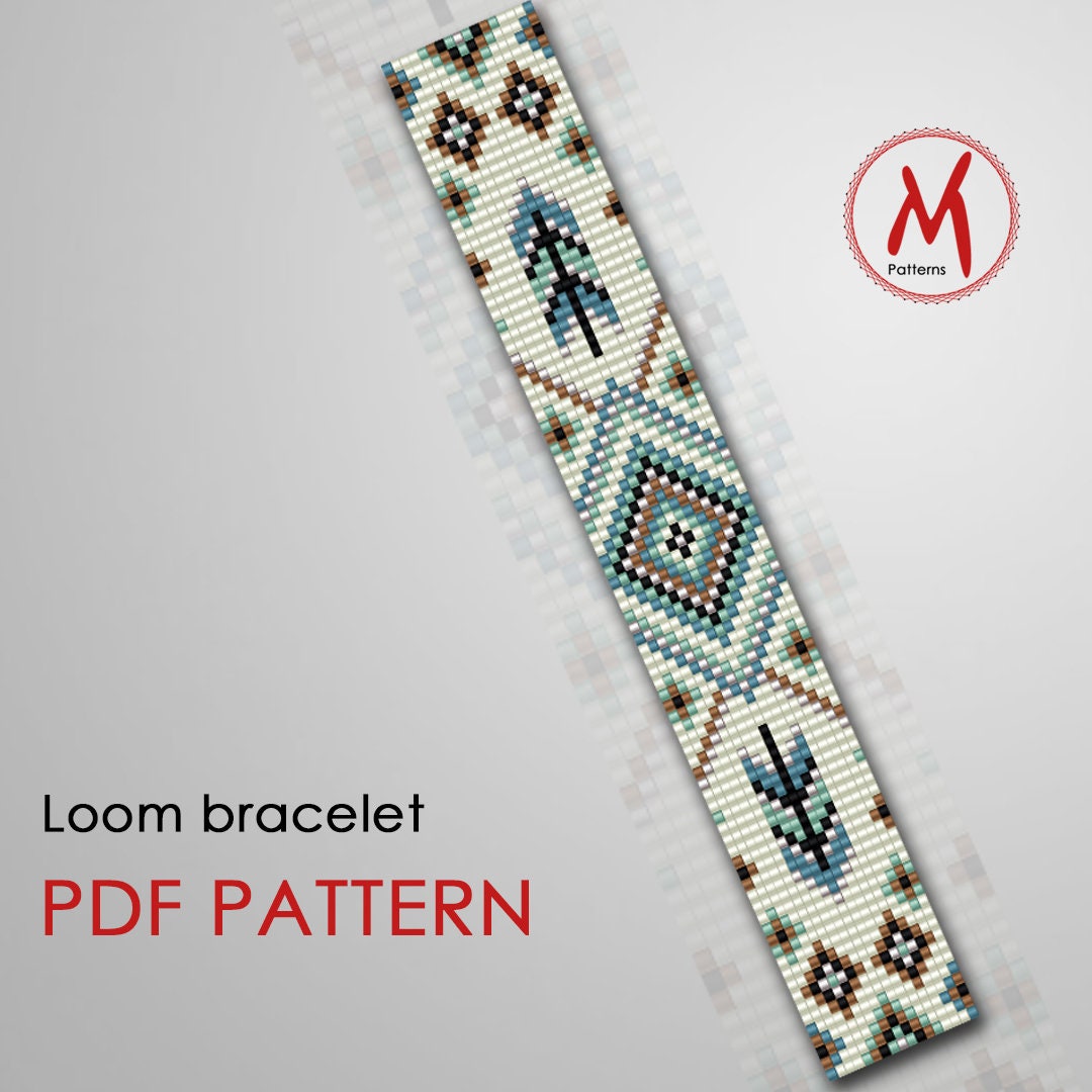 Turquoise Feathers Loom Bead Pattern for Bracelet, Native Inspired ...