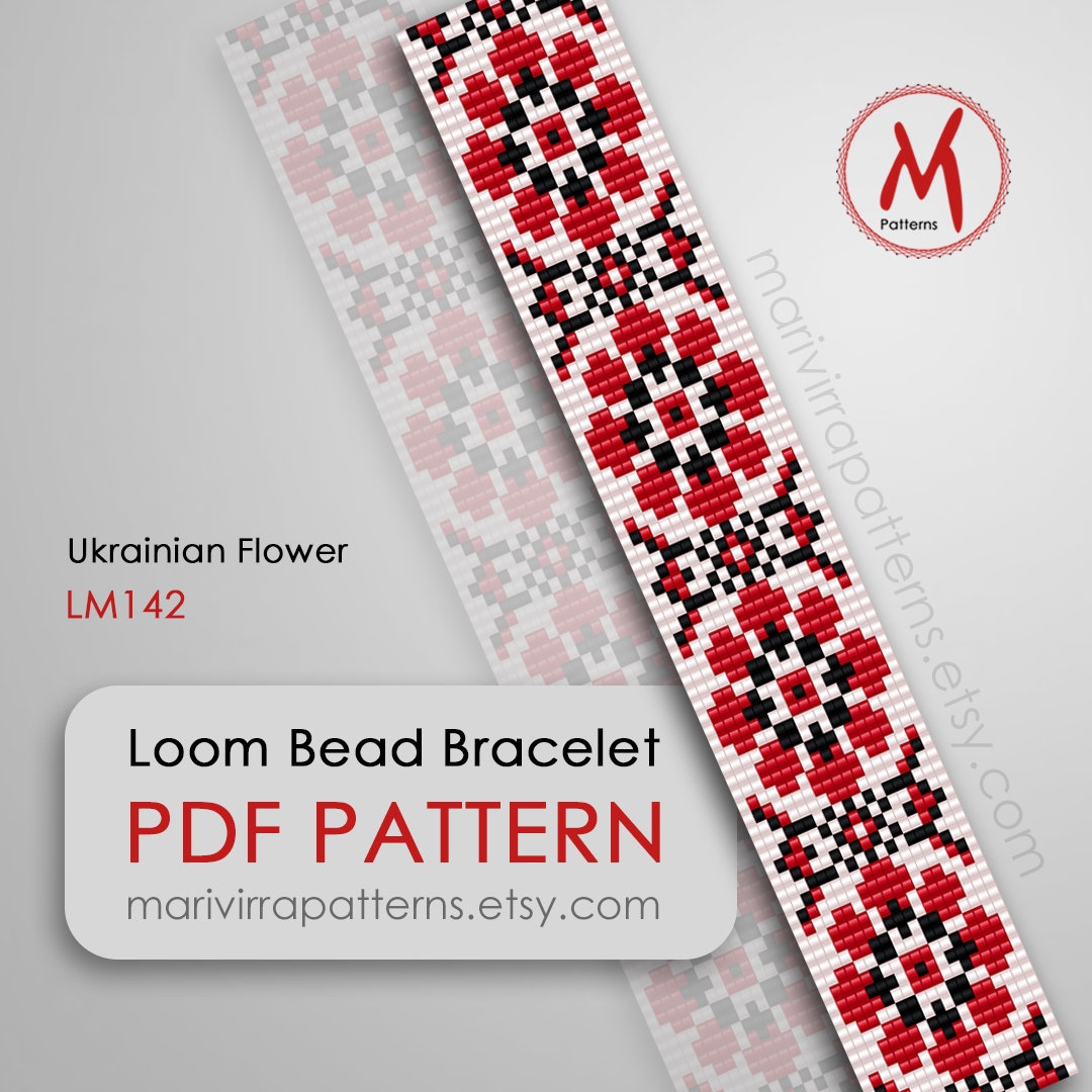 Ukrainian Flower Loom Bead Pattern for Bracelet - Red and Black ...