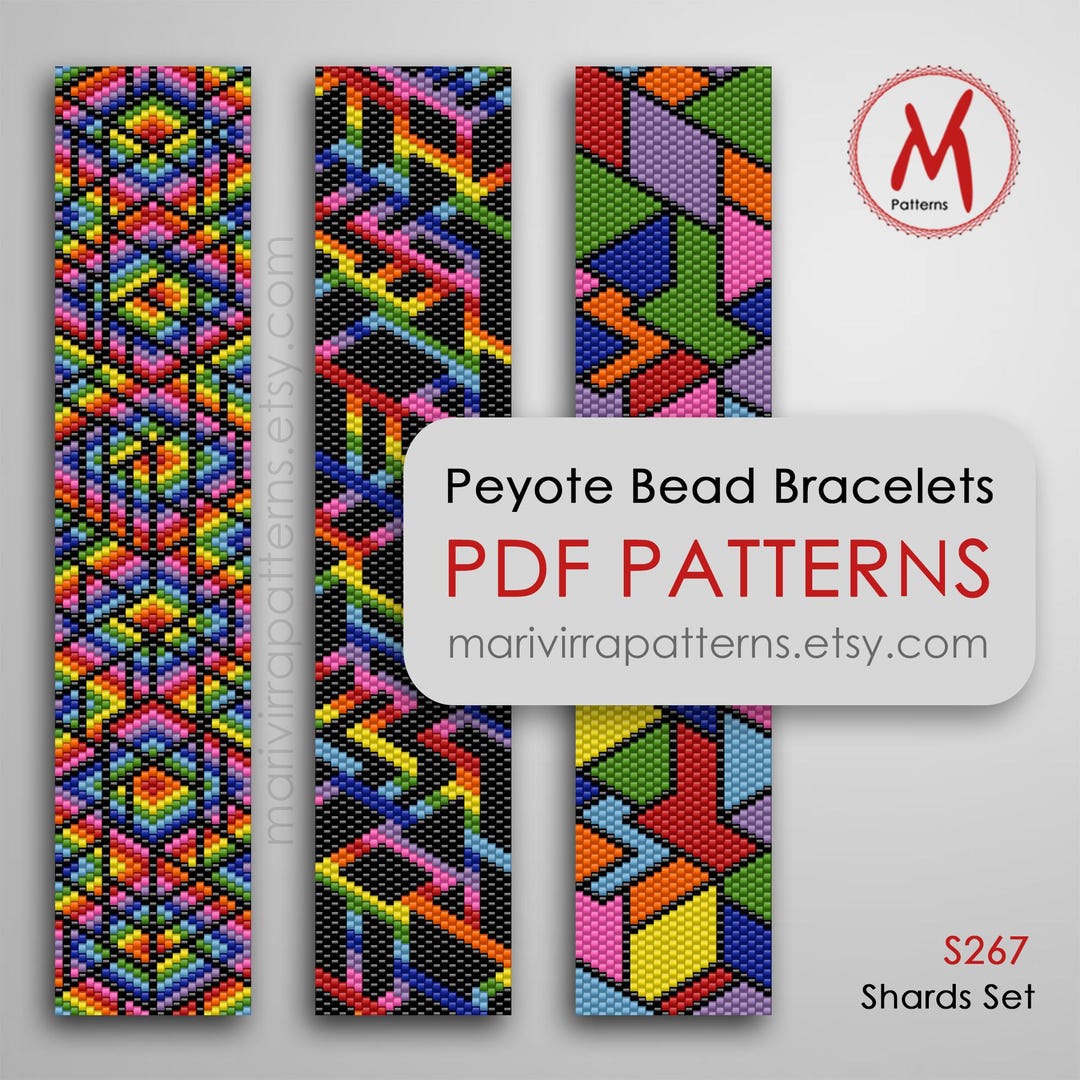 Shards Peyote Patterns Set for Bracelets - Odd Count Stitch, Rainbow ...
