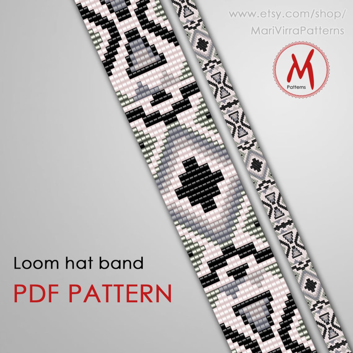 Silver Grey Loom Bead Pattern for Hat Band Black White - Etsy