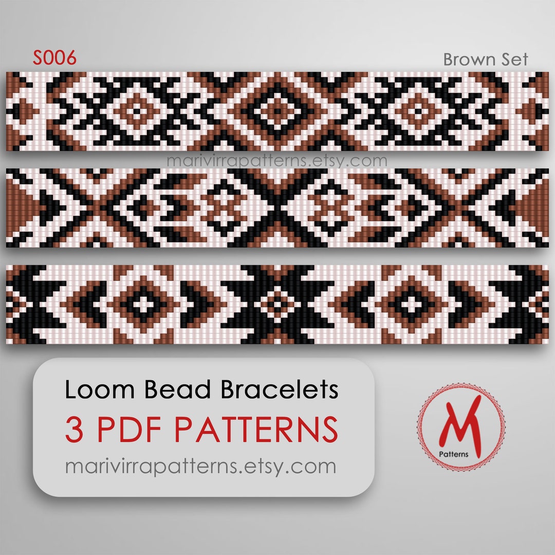 Brown Loom Bead Patterns for Bracelets - Set of 3 Pattern, Western ...