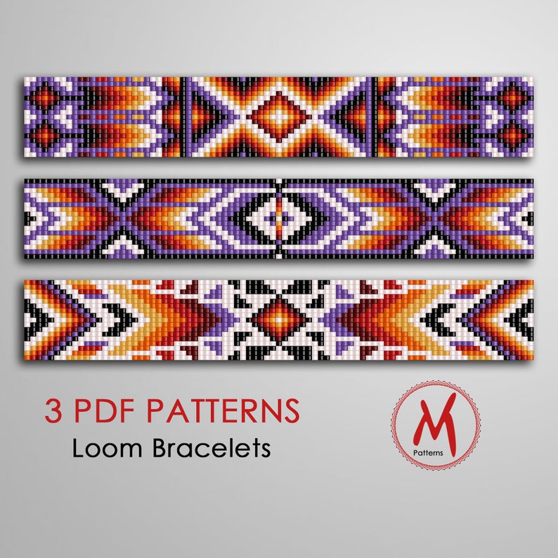 Purple Loom Bead Patterns for Bracelets Set of 3 Pattern | Etsy