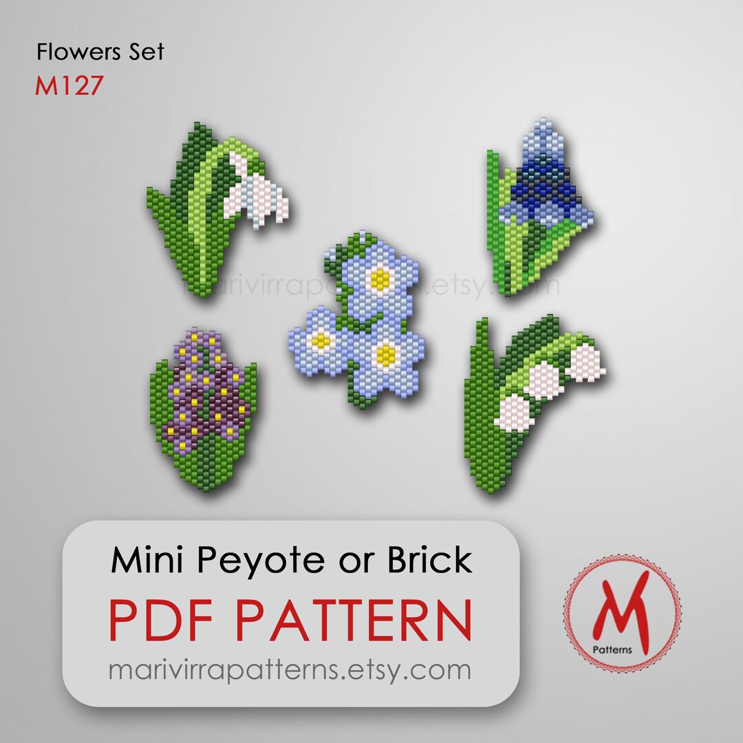 Flowers Set Peyote or Brick Bead Pattern for Earrings or Brooch Pin ...
