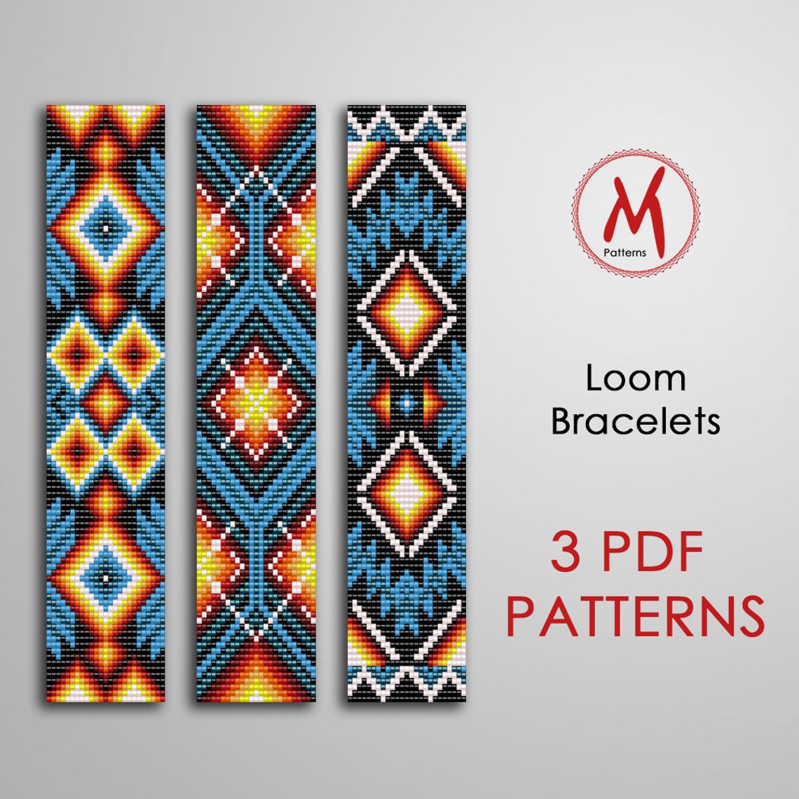Set of 3 Pattern Blue Loom Bead Patterns for Bracelets | Etsy