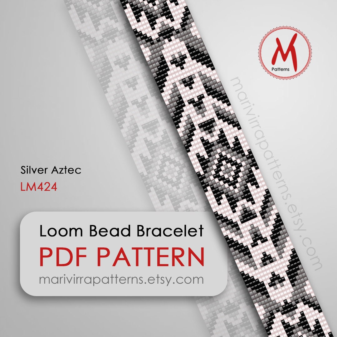Silver Aztec Loom Bead Pattern for Bracelet - Native Inspired, Aztec ...