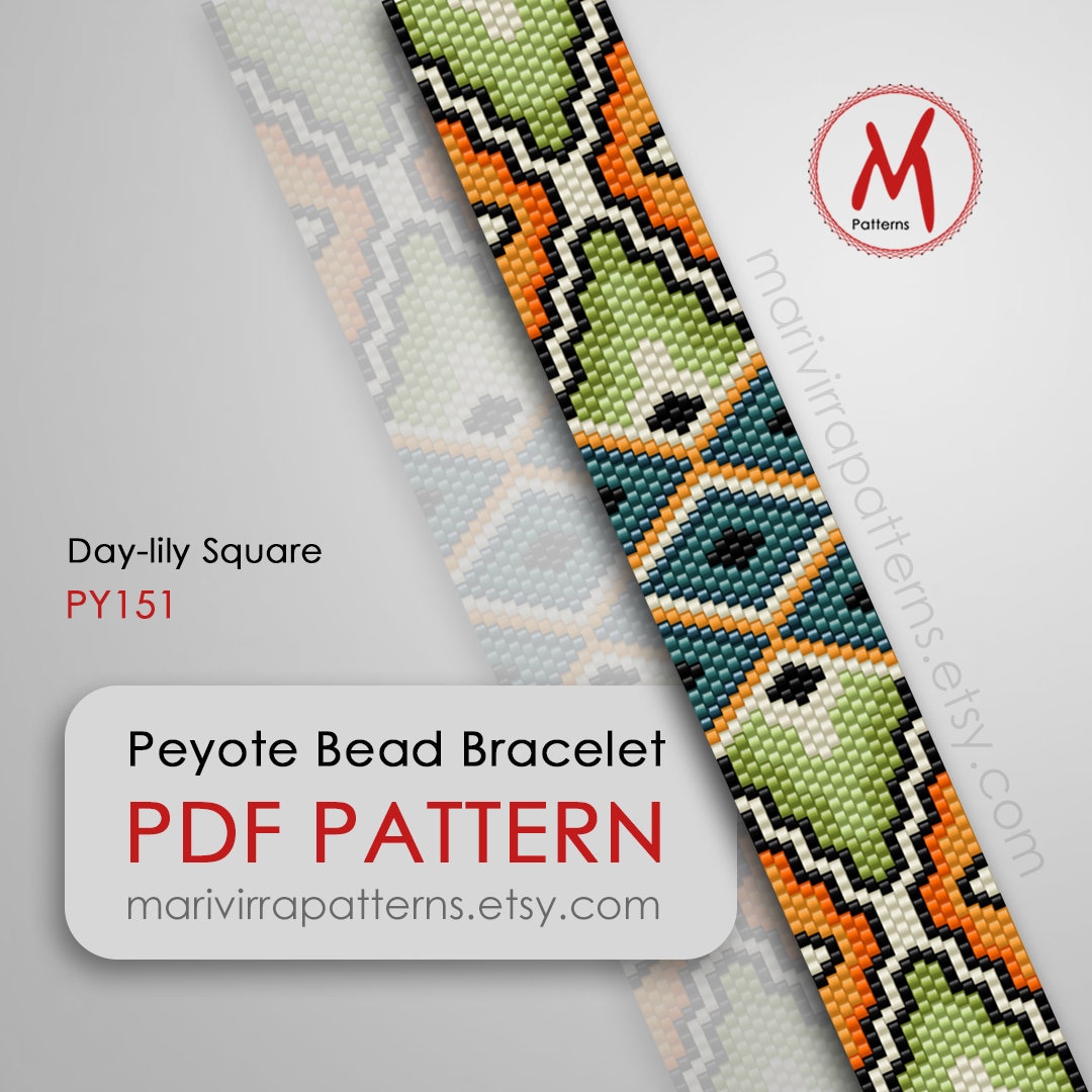 Day-ily Square Peyote Bead Pattern for Bracelet, Odd Count, Native ...