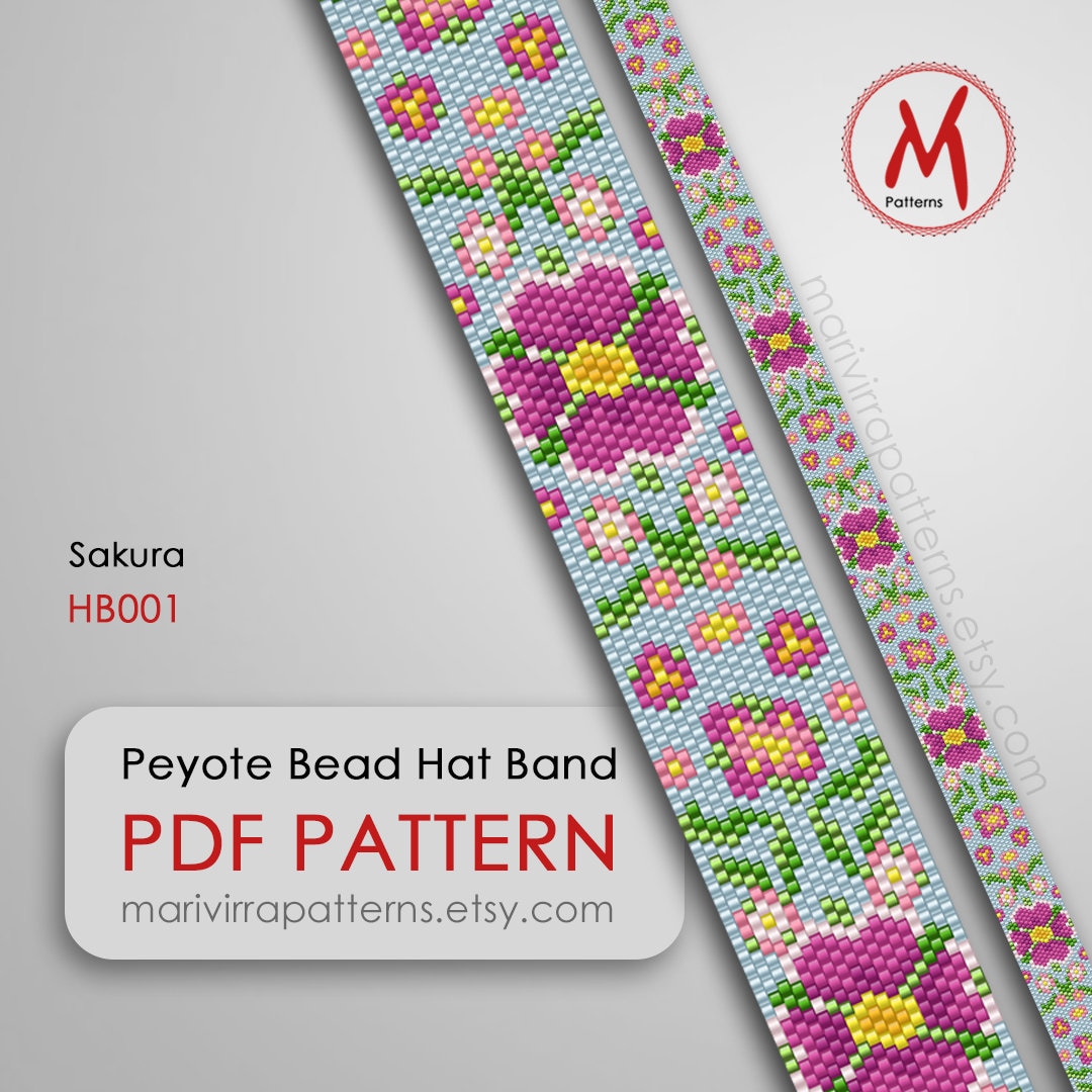 Sakura Peyote Bead Pattern for Hat Band, Even Count, Flower Nature ...