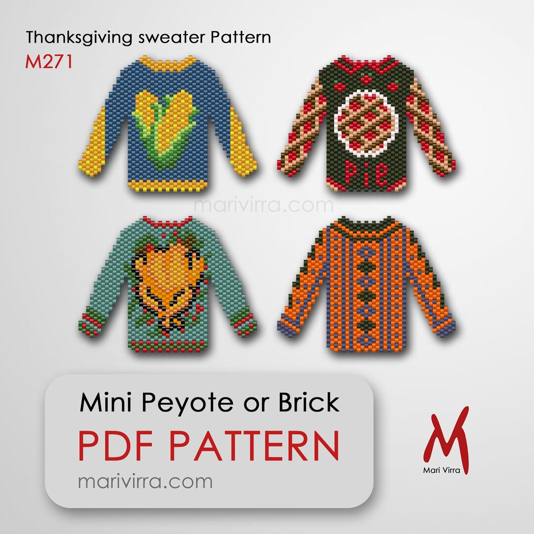 Thanksgiving "ugly" Sweater Set of 4 Peyote Bead Patterns for Miniature ...