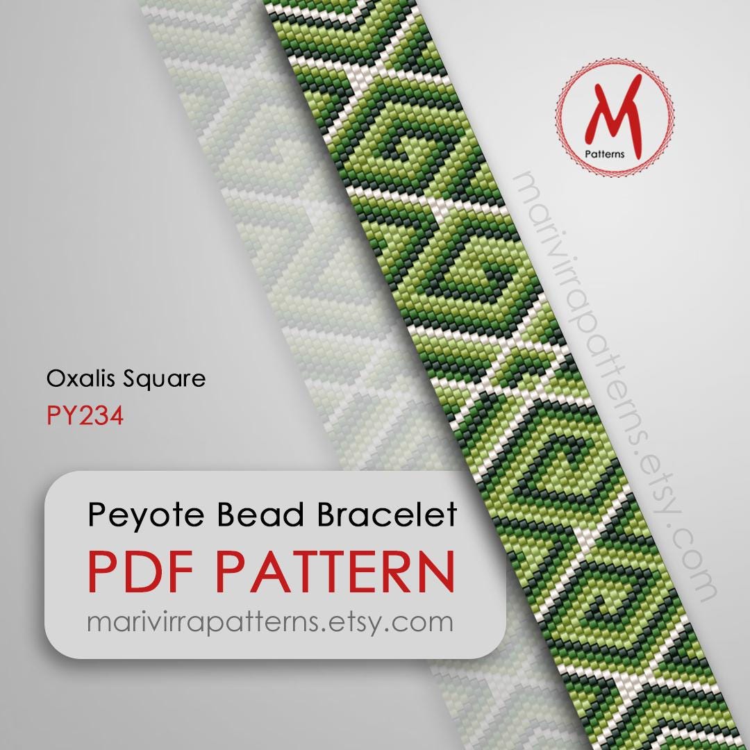 Oxalis Square Peyote Stitch Bead Pattern Bracelet - Even Count, One ...