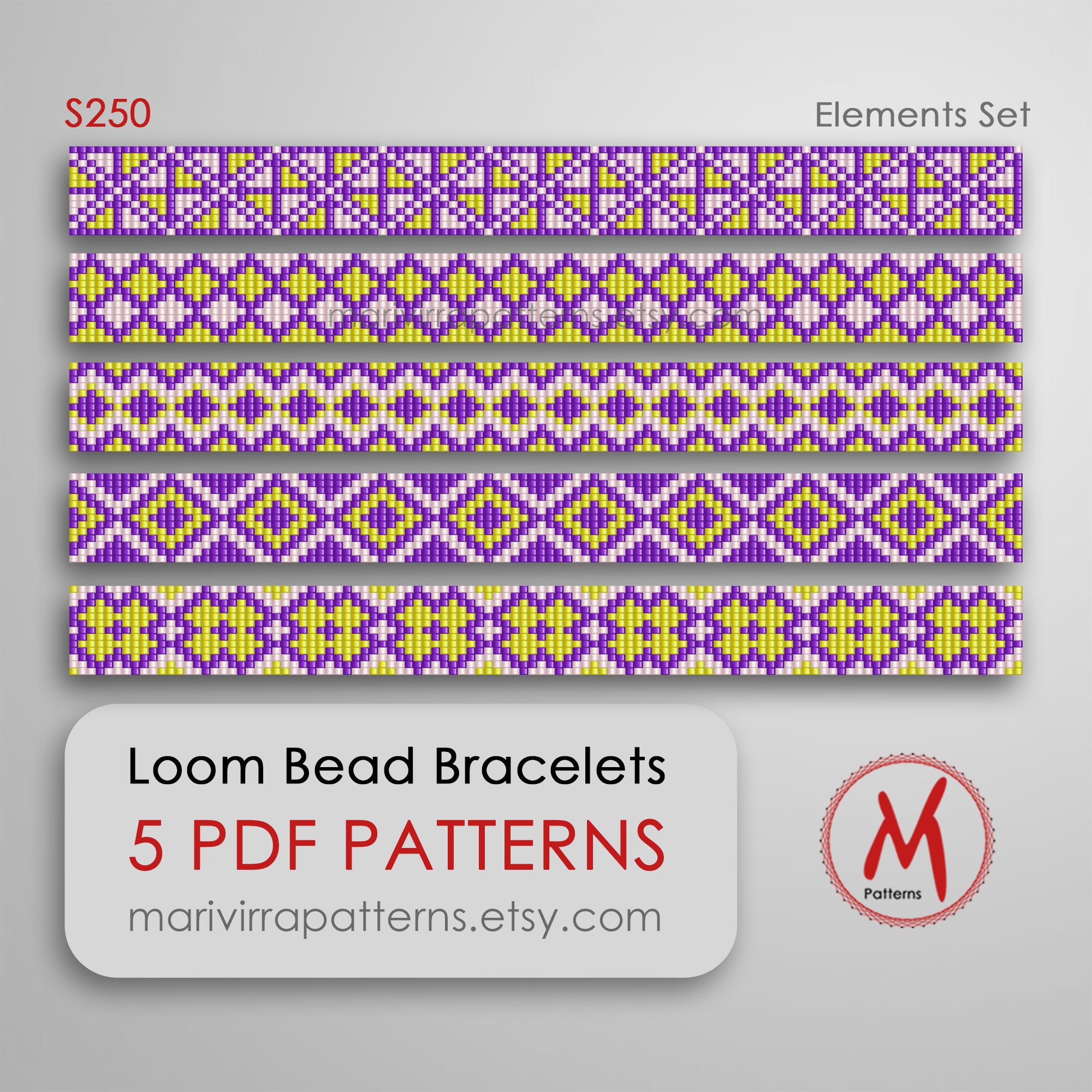 Pattern Set of 5 Loom Bracelets, Bead Loom Pattern in PDF, Easy for ...