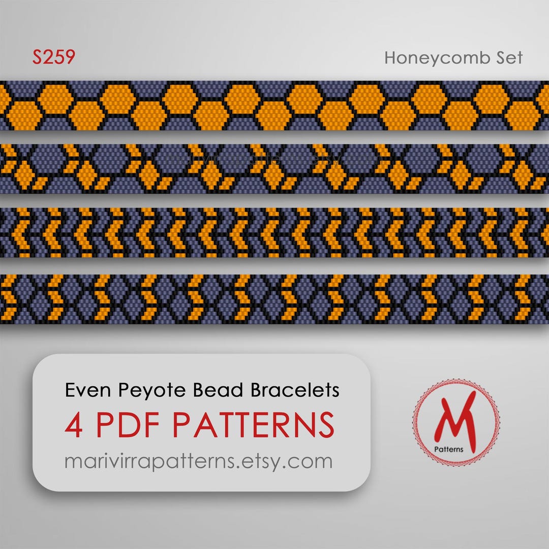Honeycomb Set of 4 Even Peyote Patterns - Skinny Bracelet for Beginners ...
