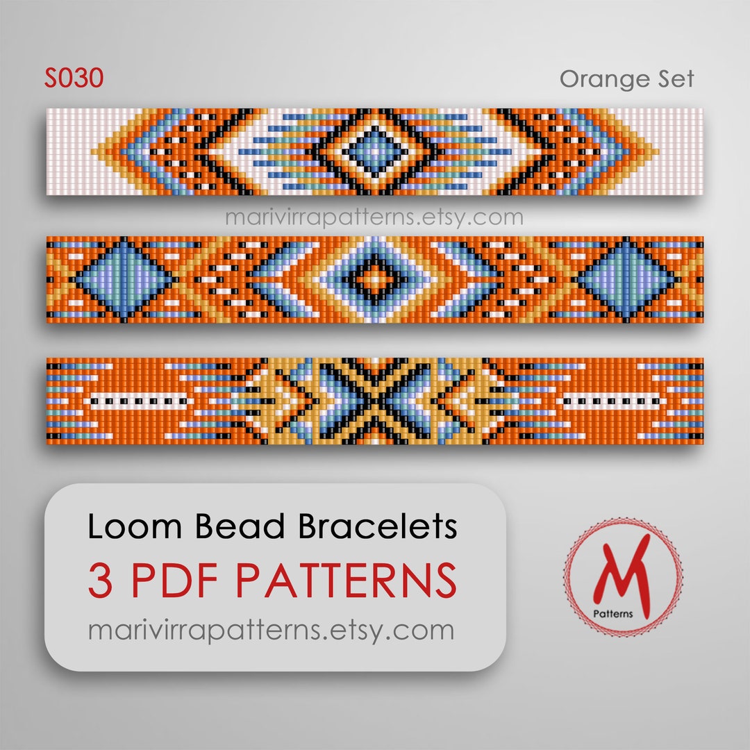 Orange Loom Bead Patterns for Bracelets - Set of 3 Pattern, Native ...