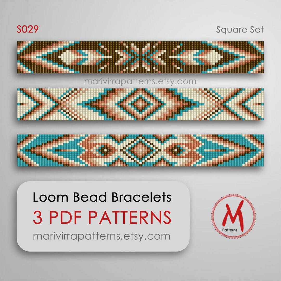 Square Set of 3 Loom Bead Patterns for Bracelets - Naive Inspired ...
